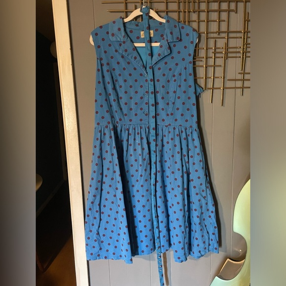 Lindy Bop | Dresses | Lindy Bop Blue Polka Dot Dress W Belt | Poshmark